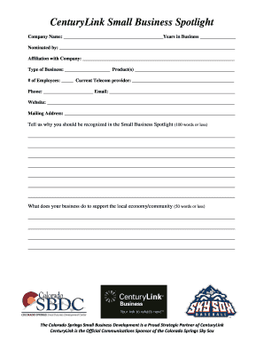 Fillable Online CenturyLink Small Business Spotlight Form Fax Email ...
