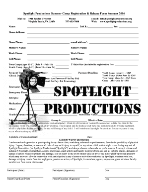 Spotlight Productions - Fill Online, Printable, Fillable, Blank | pdfFiller