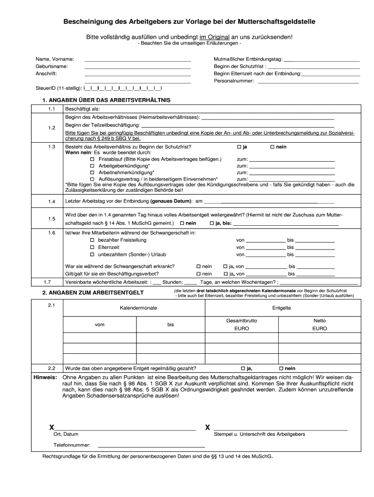 Fillable Online bundesversicherungsamt Bescheinigung des Arbeitgebers zur Vorlage bei der ...