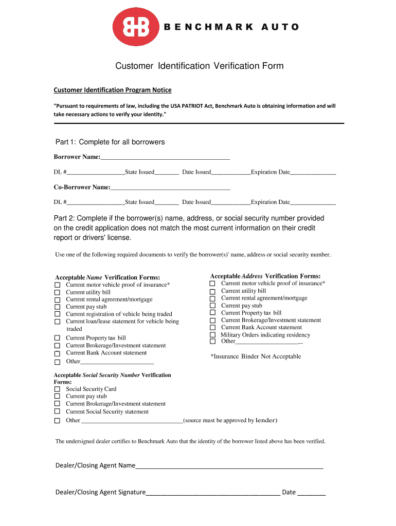 Fillable Online Customer Identification Verification Form - cybercalc.com Fax Email Print ...