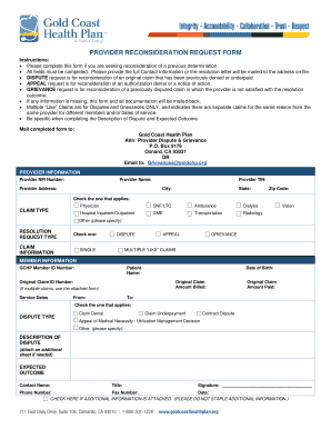 Fillable Online goldcoasthealthplan PROVIDER RECONSIDERATION REQUEST ...