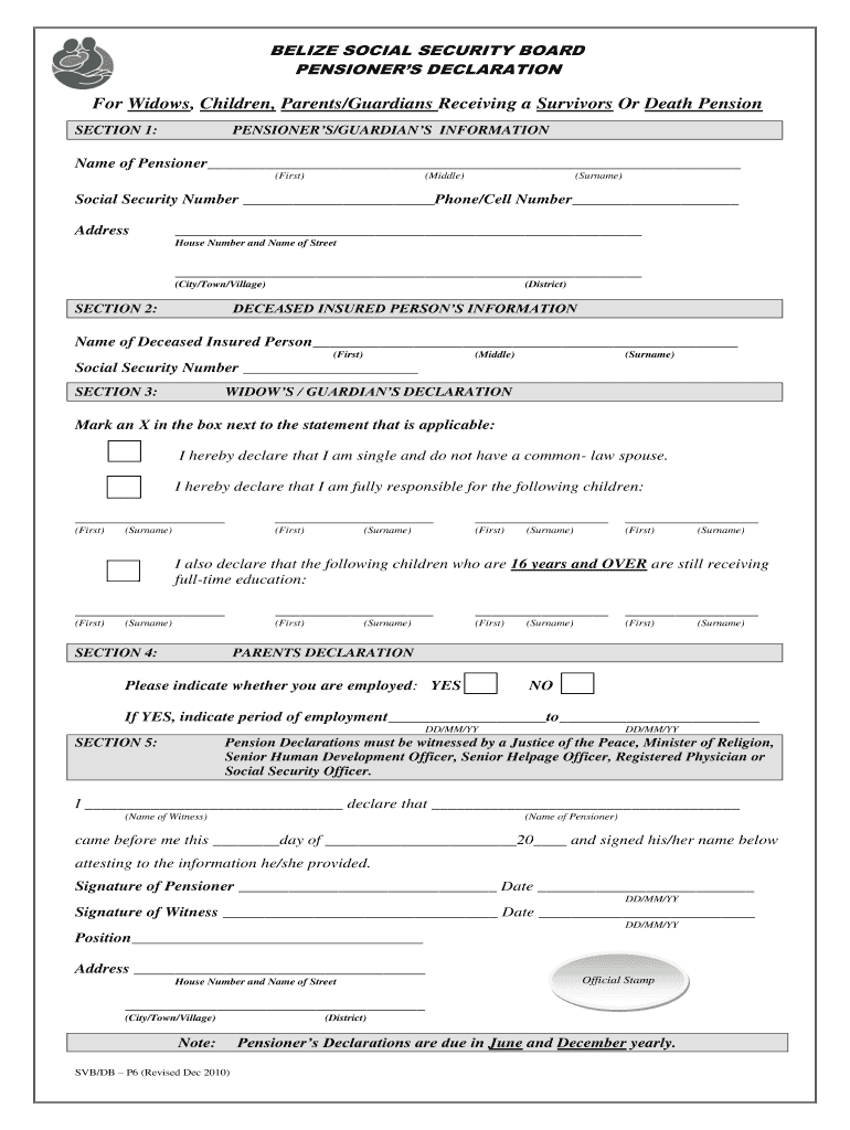 Fillable Online BELIZE SOCIAL SECURITY BOARD Fax Email Print - pdfFiller