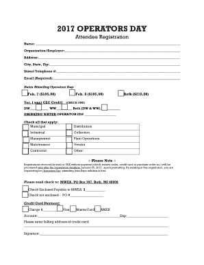 Fillable Online mi-wea Operators Day Registration Form - mi-wea.org Fax ...