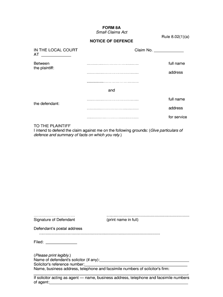 Fillable Online nt gov Notice of defence Fax Email Print - pdfFiller