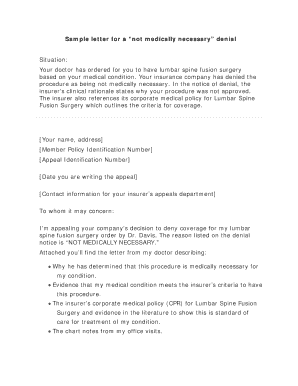 Fillable Online Sample letter for a not medically necessary denial Fax ...