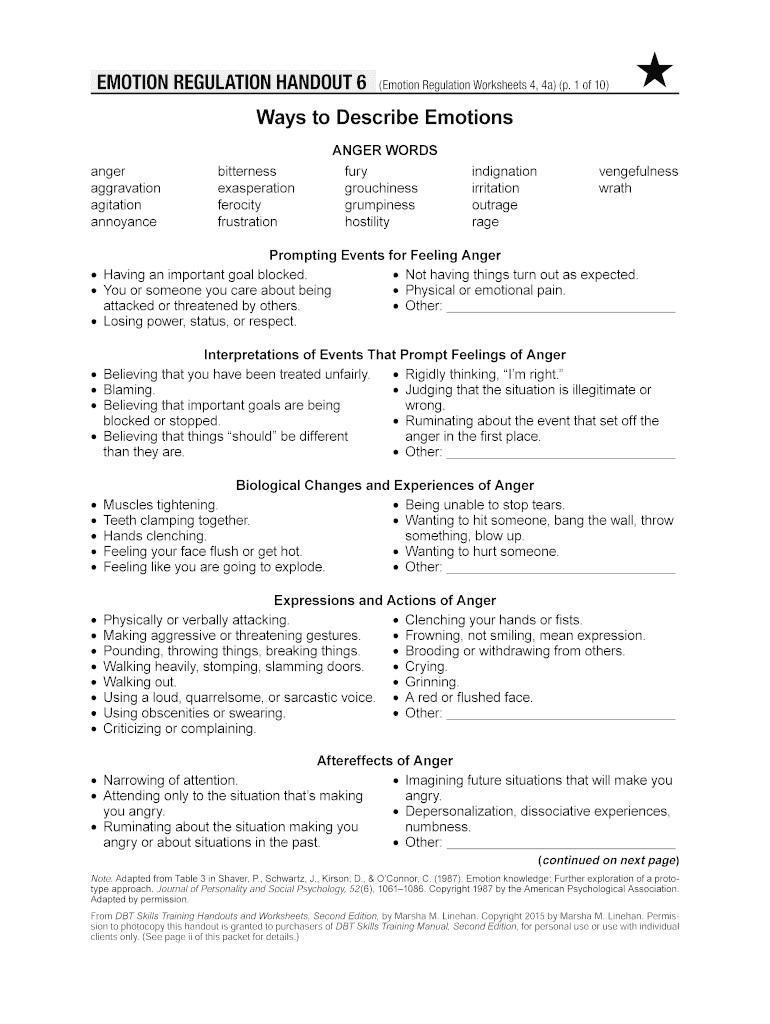 Emotion Regulation Handout 6 - Fill Online, Printable, Fillable, Blank | pdfFiller