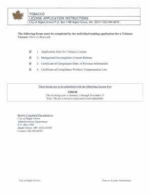 Fillable Online TOBACCO LICENSE APPLICATION INSTRUCTIONS Fax Email ...