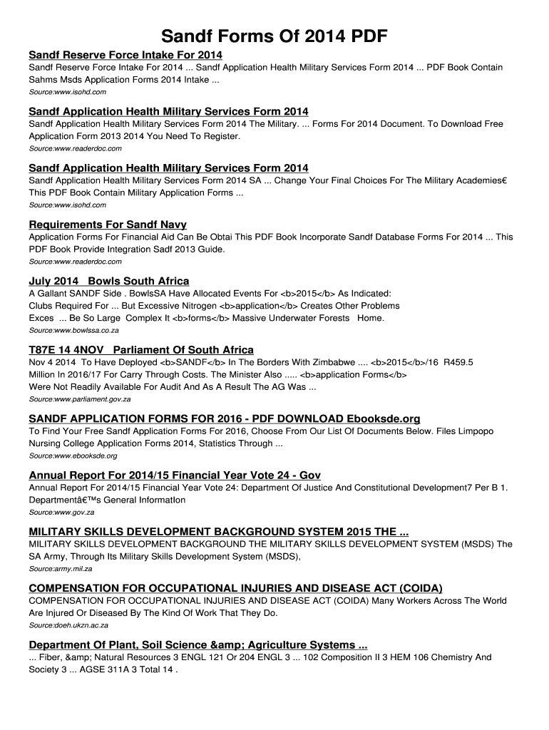 Fillable Online Sandf Forms Of 2014 PDF. Sandf Forms Of 2014 Fax Email Print - pdfFiller