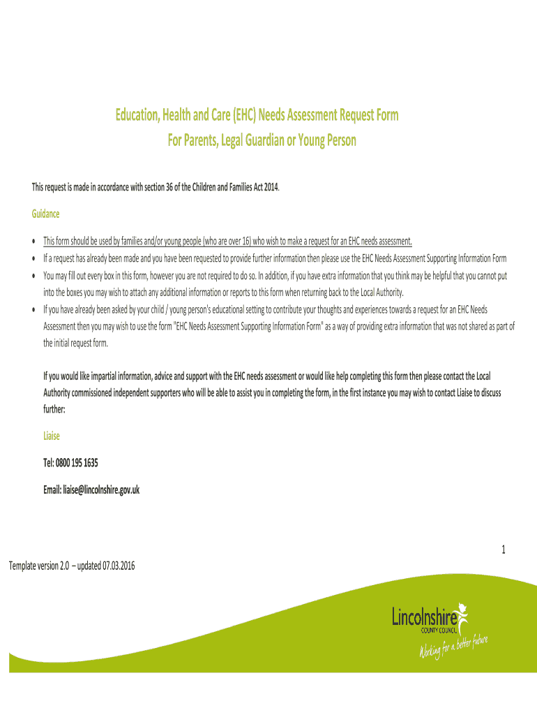 Fillable Online Education, Health and Care (EHC) Needs Assessment ...