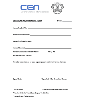 Fillable Online cen iitb ac CHEMICAL PROCUREMENT FORM Fax Email Print - pdfFiller