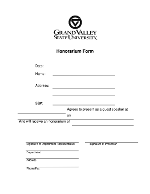 Fillable Online gvsu Honorarium Form - Grand Valley State University ...