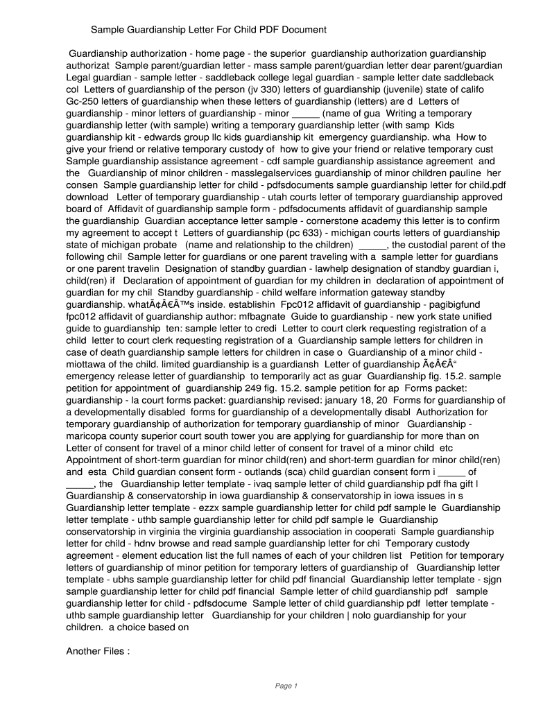 Fillable Online kguh Sample Guardianship Letter For Child PDF ...