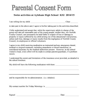 Fillable Online buxtonschool co CONSENT FORM KS2 swimming 14.15.doc ...