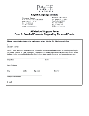 Fillable Online pace English Language Institute Affidavit of Support ...