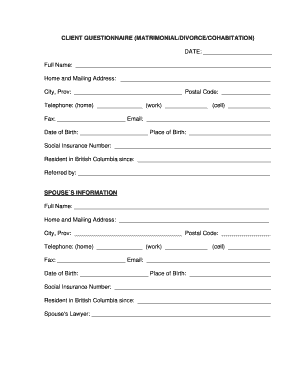 Fillable Online CLIENT QUESTIONNAIRE (MATRIMONIAL/DIVORCE/COHABITATION ...