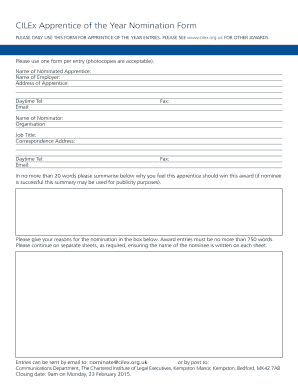Fillable Online CILEx Apprentice of the Year Nomination Form Fax Email ...