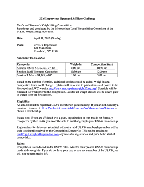 Fillable Online metropolitanweightlifting Men s and Woman s Weightlifting Competition ...