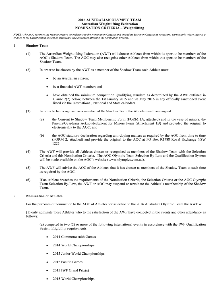 Fillable Online Australian Weightlifting Federation Fax Email Print ...