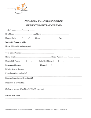 Fillable Online beyondboundariesinc ACADEMIC TUTORING PROGRAM STUDENT ...
