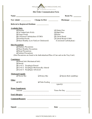 Fillable Online healthtechdocs blob core windows Diet Order ...