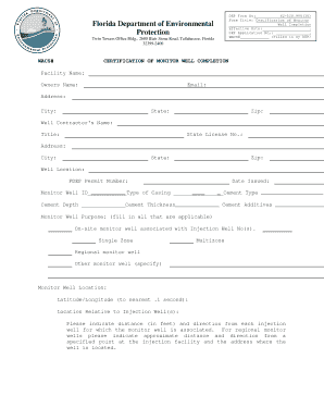 Fillable Online dep state fl Certification of Monitor Well Completion ...