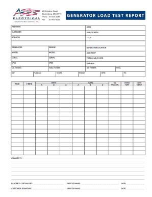 Fillable Online abselectrical GENERATOR LOAD TEST REPORT Fax Email ...