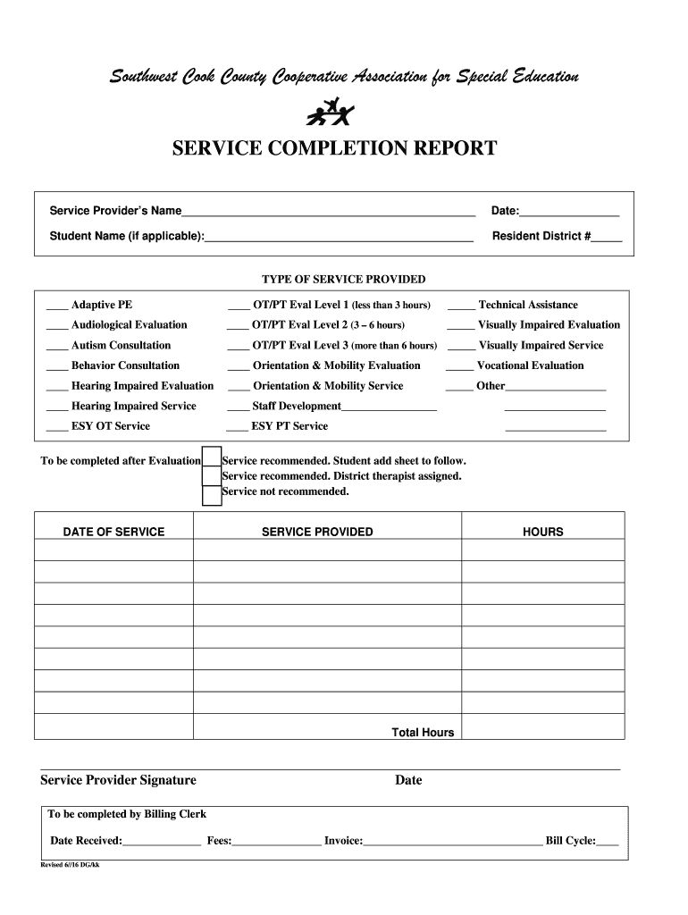 Fillable Online swcccase SERVICE COMPLETION REPORT Fax Email Print - pdfFiller