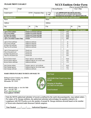 Fillable Online nccs-bsa NCCS Emblem Order Form - nccs-bsa Fax Email ...
