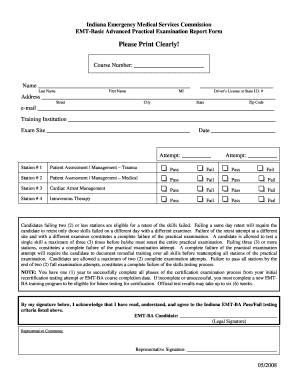Fillable Online in EMT-BA Practical Examination Report Form.doc Fax ...