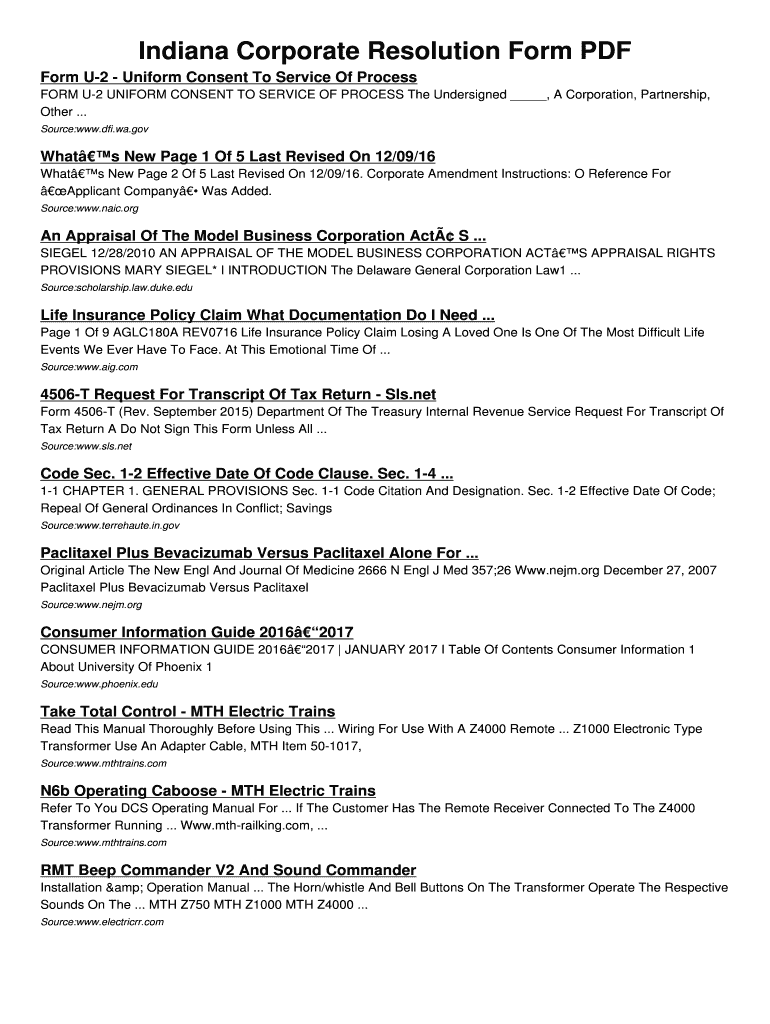 Fillable Online avlib mx Indiana Corporate Resolution Form PDF. Indiana ...