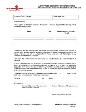 Fillable Online BPI-Philam-AUS-Acknowledgment-of-Understanding-on-Irrevocable-Beneficiary ...