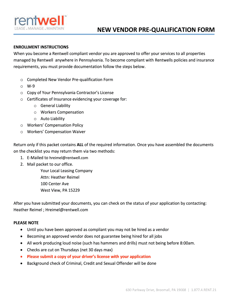 Fillable Online NEW VENDOR PRE-QUALIFICATION FORM Fax Email Print - pdfFiller