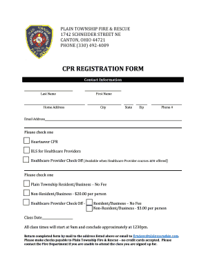 Fillable Online CPR REGISTRATION FORM - Plain Township, Stark County ...