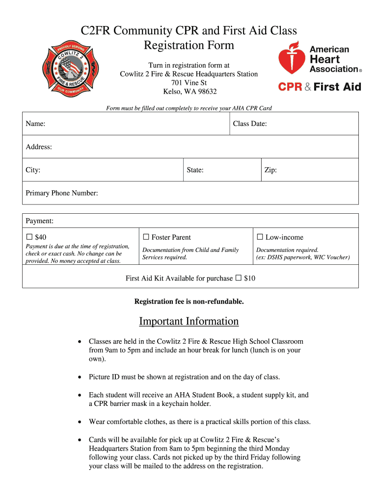 Fillable Online c2fr C2FR Community CPR and First Aid Class ...