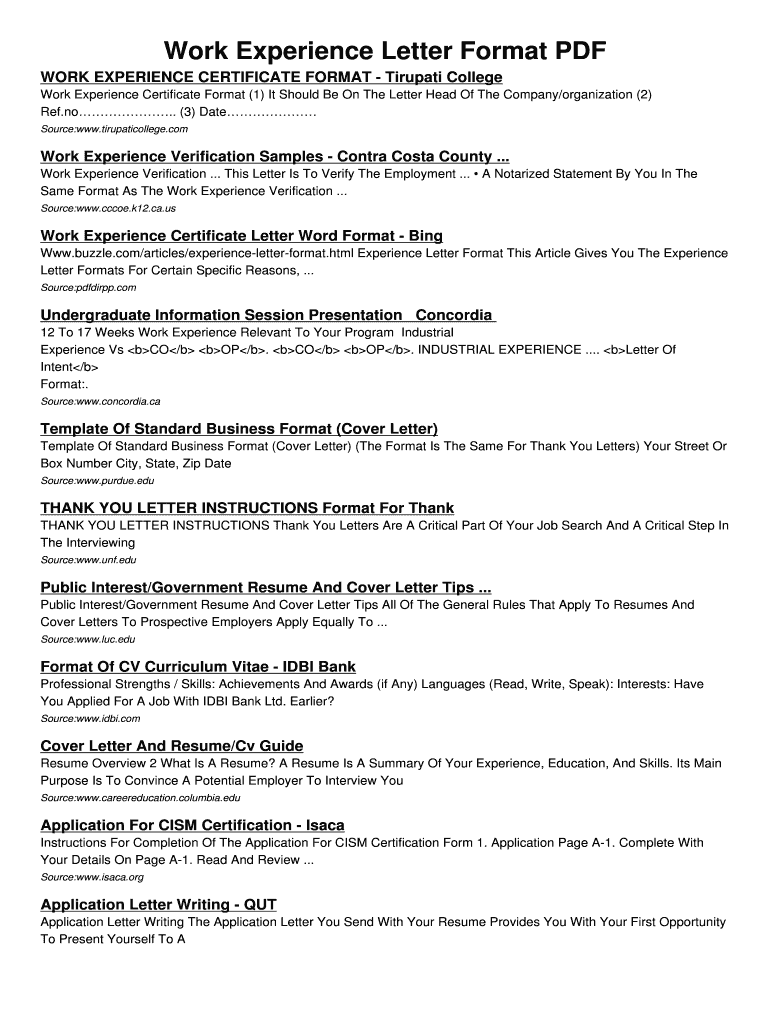 Fillable Online avlib mx Work Experience Letter Format PDF. Work Experience Letter Format Fax ...