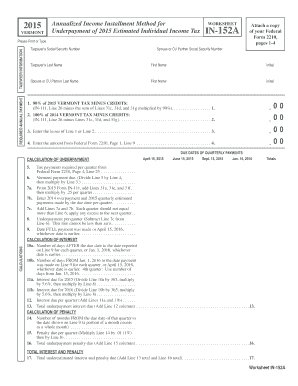 Fillable Online Worksheet IN-152A. Annualized Income Installment Method ...