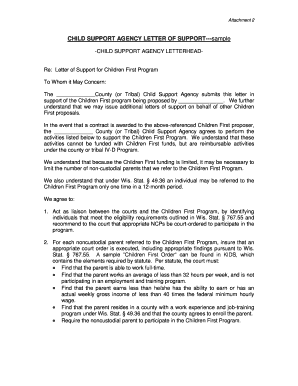 Fillable Online dcf wisconsin CHILD SUPPORT AGENCY LETTER OF SUPPORT ...