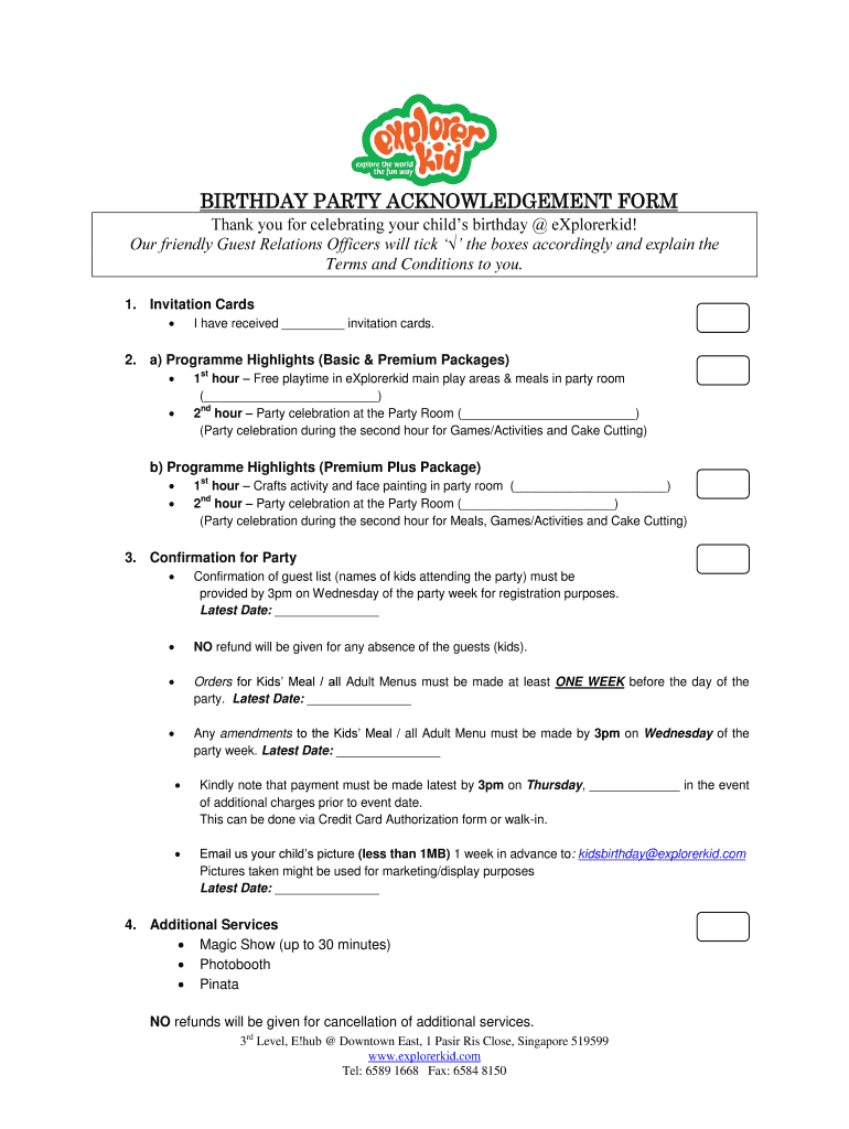 Fillable Online Birthday Party Acknowledgement Form Fax Email Print ...