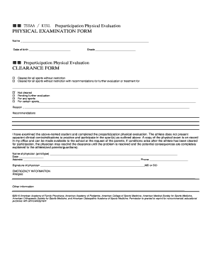 Fillable Online TSSAA Physical Form - Clover Sites Fax Email Print ...