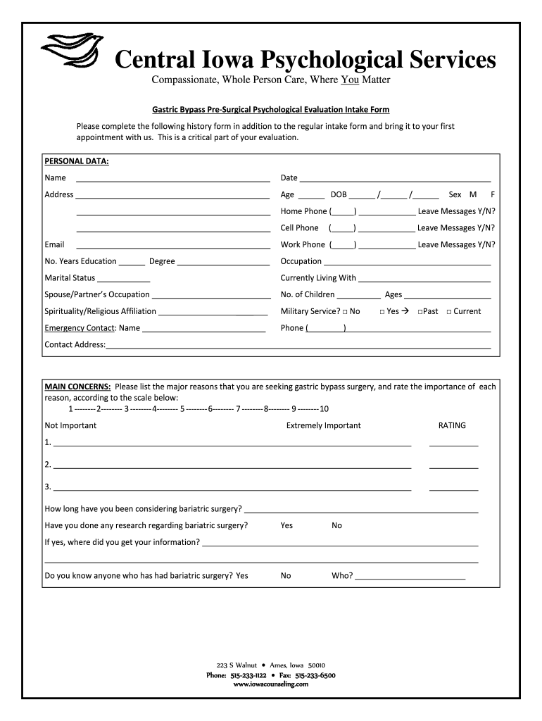 Bariatric Surgery Psychological Evaluation Template Fill Online 
