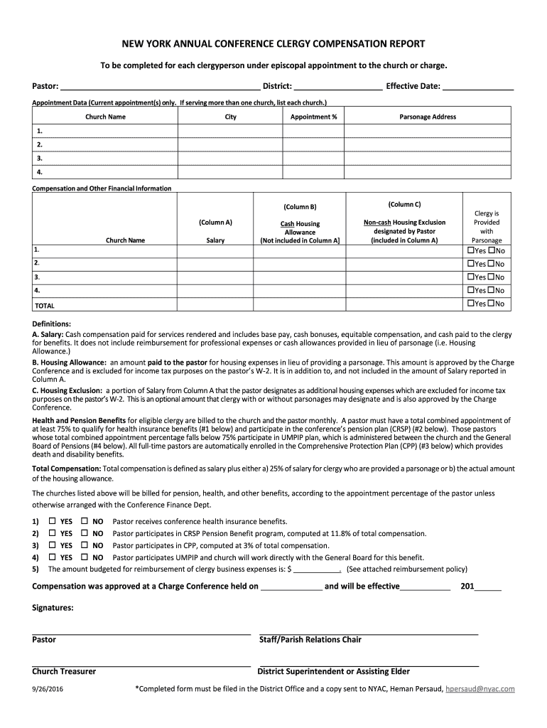Fillable Online Clergy Compensation Form - nyac.com Fax Email Print ...