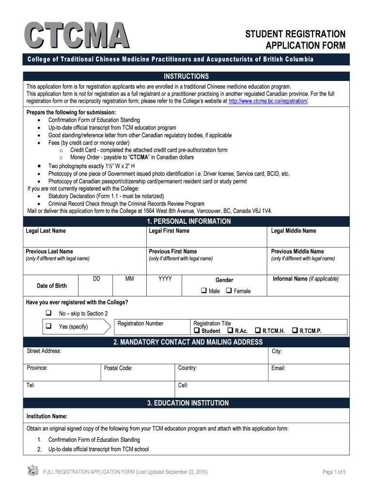 Fillable Online STUDENT REGISTRATION APPLICATION FORM Fax Email Print ...