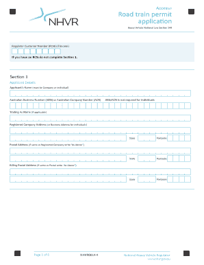 Fillable Online RT Road train permit application - nhvr.gov.au Fax ...