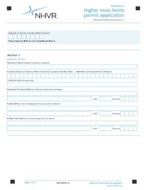 Fillable Online Higher mass limits permit application - nhvr.gov.au Fax ...