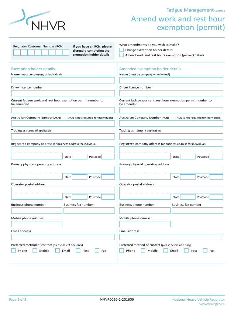 Fillable Online Amend work and rest hour exemption (permit) (PDF, 167KB ...