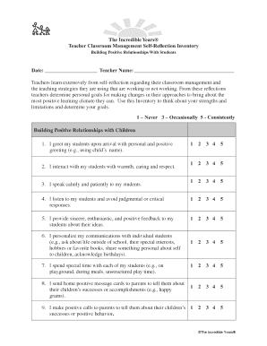 Fillable Online Teacher Classroom Management Self-Reflection Inventory ...
