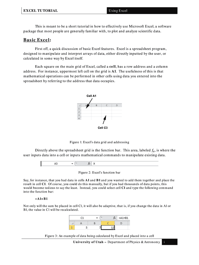 Fillable Online This is meant to be a short tutorial in how to effectively use Microsoft Excel ...