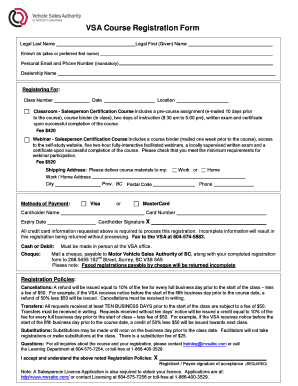 Fillable Online VSA Course Registration Form - mvsabc.com Fax Email ...