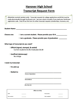 Fillable Online Transcript Request Form 2016 - hcps.us Fax Email Print ...