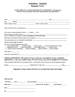 Fillable Online PERSONAL TRAINER Request Form - Golden, Colorado Fax ...